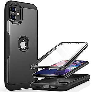 YOUMAKER Metallic Designed for iPhone 11 Case, Full Body Rugged with Built-in Screen Protector Heavy Duty Protection Slim Fit Shockproof Cover for iPhone 11 Case 6.1 Inch-Black
