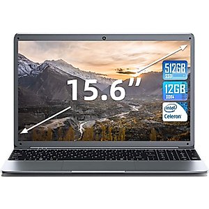 SGIN 15 Inch Laptop, Quad-Core Celeron N5095, 12GB RAM 512GB SSD, FHD IPS 1920x1080 Screen, Laptops Computer with Cooling System, Four Stereo Speakers, USB-Type C, Webcam, Mini HDMI