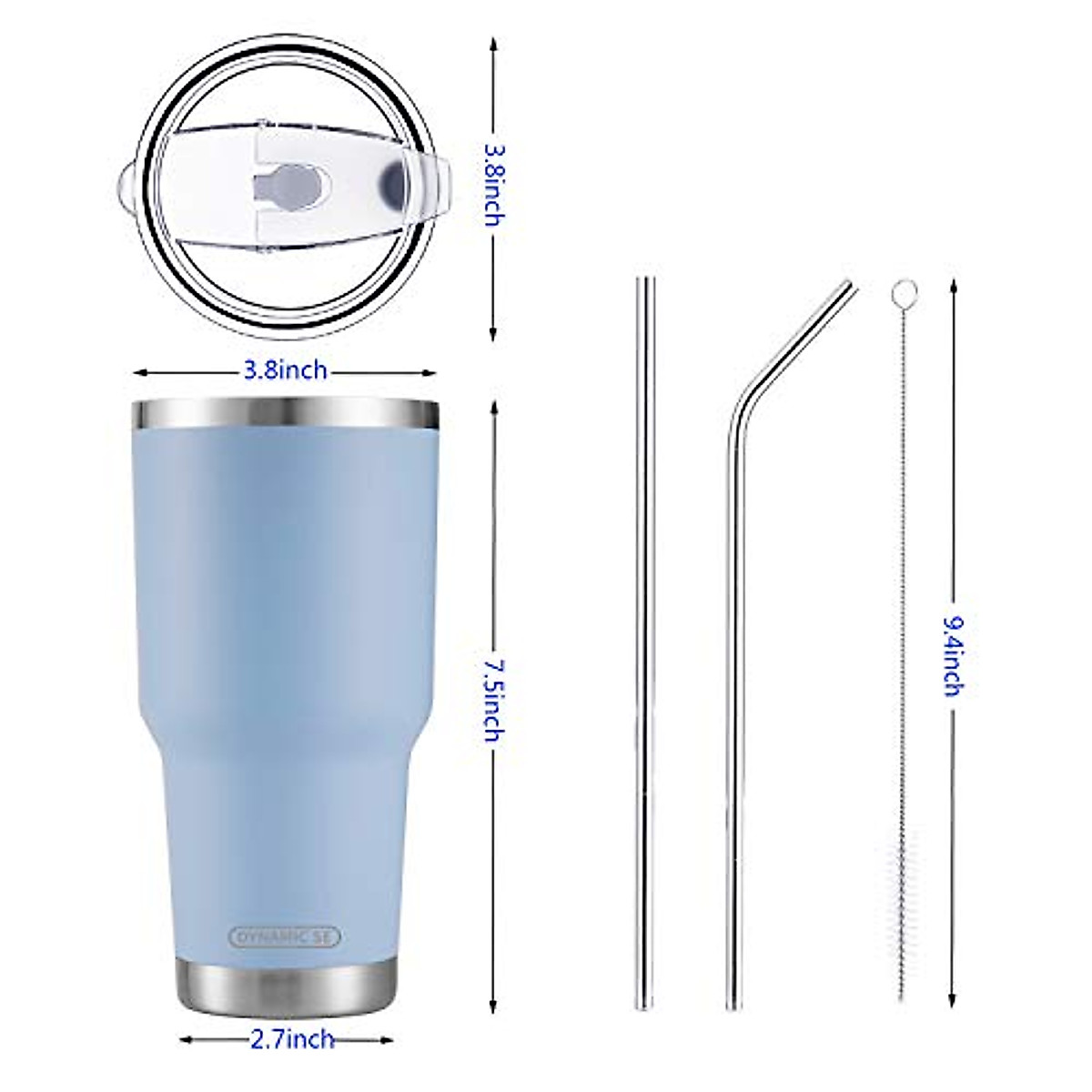 30oz Blue Tumbler Stainless Steel Double Wall Vacuum Insulated Mug with Straw and Lid, Cleaning Brush for Cold and Hot Beverages