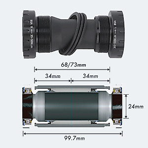 DJC Bike Crankset 104BCD with Chainring BSA Bottom Bracket with Spindle for MTB 1x 2X 3X Speed Mountain Bike Black Red Oilslick 170mm 175mm (170mm Black, Round 32T)