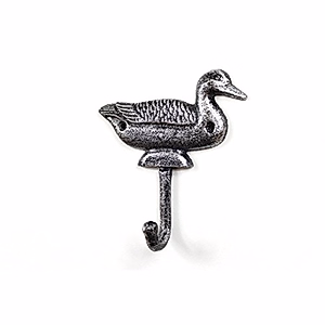 Handcrafted Nautical Decor Rustic Silver Cast Iron Mallard Duck Wall Hook 6" - Metal Wall Hook - Beach Coa