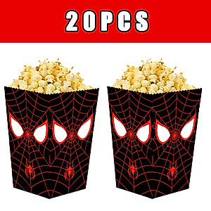 20PCS Spidey Party Favor Miles Morales Popcorn Boxes Spiderman Goodie Boxes for Spidey And His Amazing Friends Party Supplies