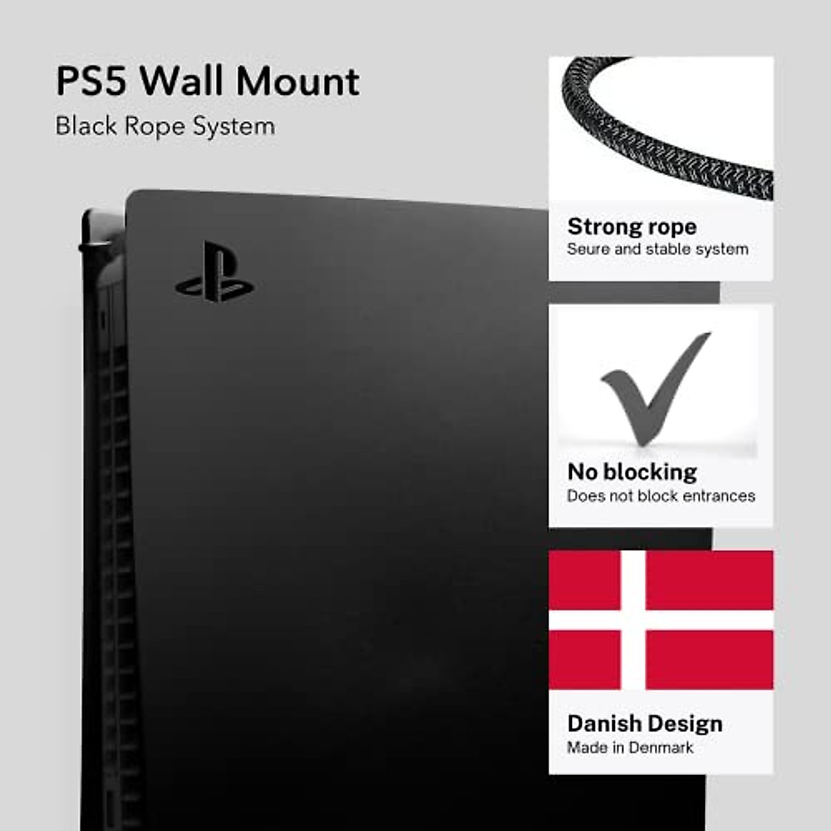 FLOATING GRIP Wall Mount Compatible with Playstation 5 Console (Standard: Fits PS5, Black)