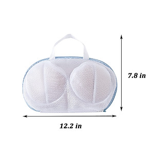 4Pcs Bra Washing Bag for Laundry, High Permeability Bra-shaped Mesh Wash Bags Lingerie Laundry Bags with Handle and Zipper Underwear Bag for Brassiere Women Laundry Storage (Blue+Grey)