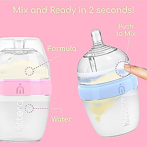 INTTERO 6oz Pink Formula Dispenser Anti-Colic Baby Bottles - 2 Pack/Slow Flow (Cute Pink) — Everyday Baby Essential — Formula Bottle On The Go — Biberones para Formula — Pop Yummy Baby Mixie Brezza