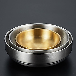 SHISI Korean Bibimbap Bowl Stainless Steel Double Layer Insulated Bowl Soup Bowl Mixing Bowl for Kitchen Flatware(12cm,Silver)