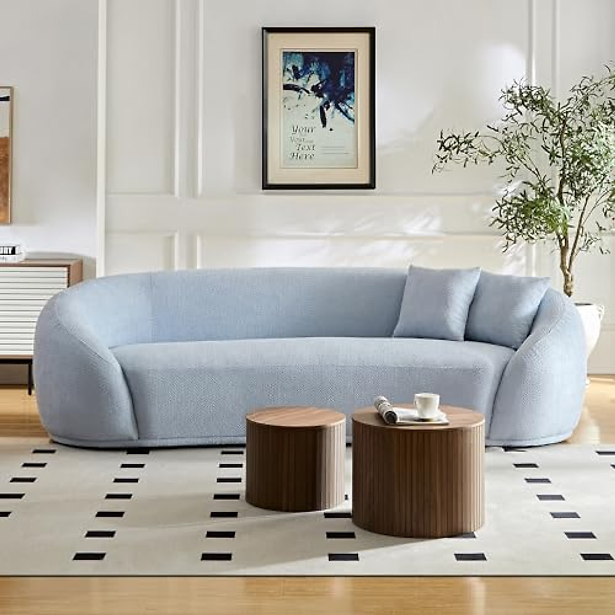 FANYE Stylish Curved Sofa Couch Comfortable Teddy Wool Upholstered Sofa&Couch for 4-5, Mid-Century Modern Living Room Sofá Oversized Beautiful Indoor Sofá&Couch, Easy to Assemble