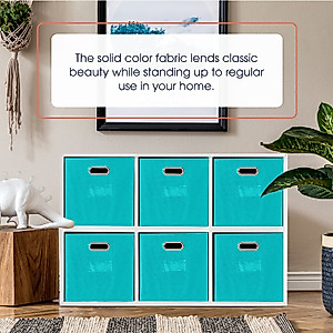 Ornavo Home Foldable Storage Bins Basket Cube Organizer with Dual Handles and Window Pocket - 6 Pack - 12" L x 12" W x 12" H - Teal
