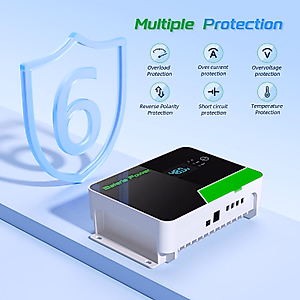 40A MPPT Solar Charge Controller 48V/36V/24V/12V, Bateria Power Max PV 2400W 150Voc Built-in BT Module with Remote APP Control for LiFePO4, SLD, AGM, FLD, Gel Battery, Negative Ground (SunRock 40S)