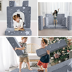 MeMoreCool Kids Couch, 10-Piece Modular Play Couch for Playroom, Fold Out Kids Sofa for Girl Boy, Glow Star