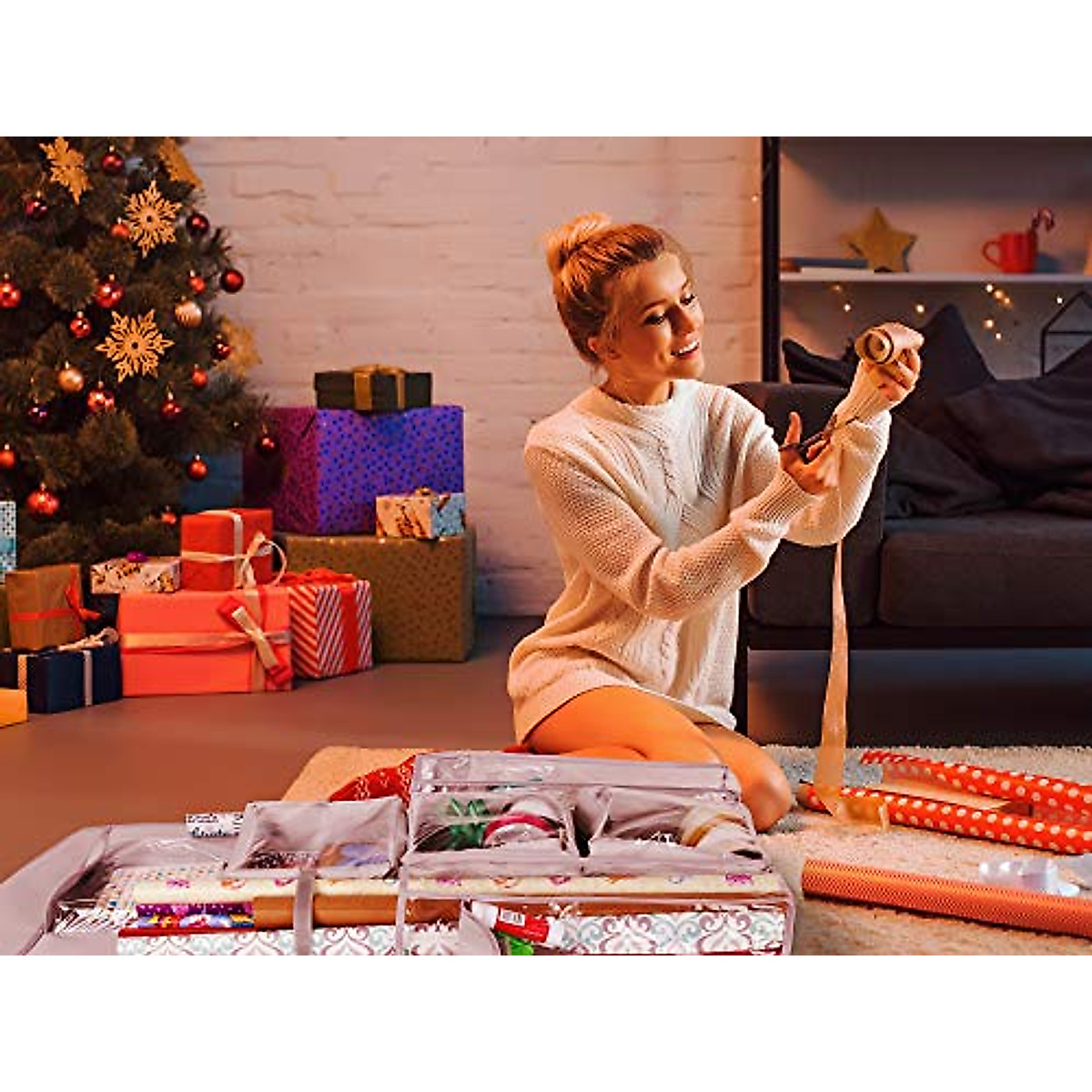 Regal Bazaar Double-Sided Hanging Gift Bag and Gift Wrap Organizer (Light Grey)