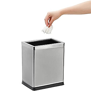 AVLA 10 Liter Open Top Trash Can, Stainless Steel Office Wastebasket, Kitchen Garbage Container Bin with Removable Bag Holder, Waste Trashcans for Bathroom, Restaurant, Restroom, Powder Room, Home