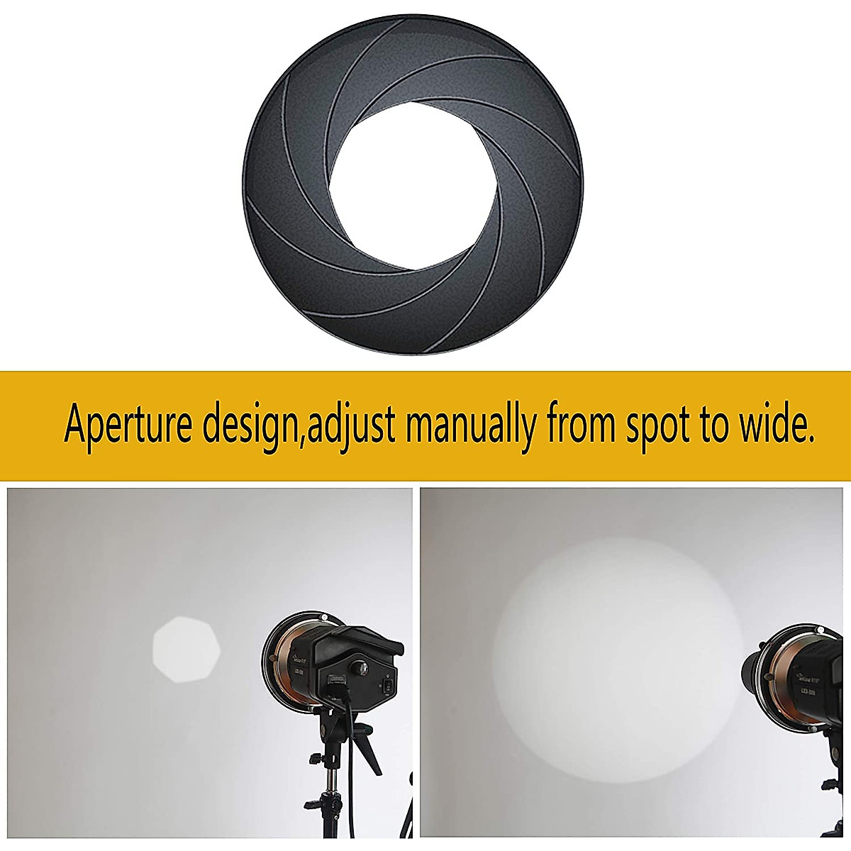 Alluneitter Bowens Mount Snoot,Strobe Video Snoot Conical Projector snoot with Optical Lens kit Include Various Gobos Used for Video Artist Modelling Shape Light Studio Photography Projection