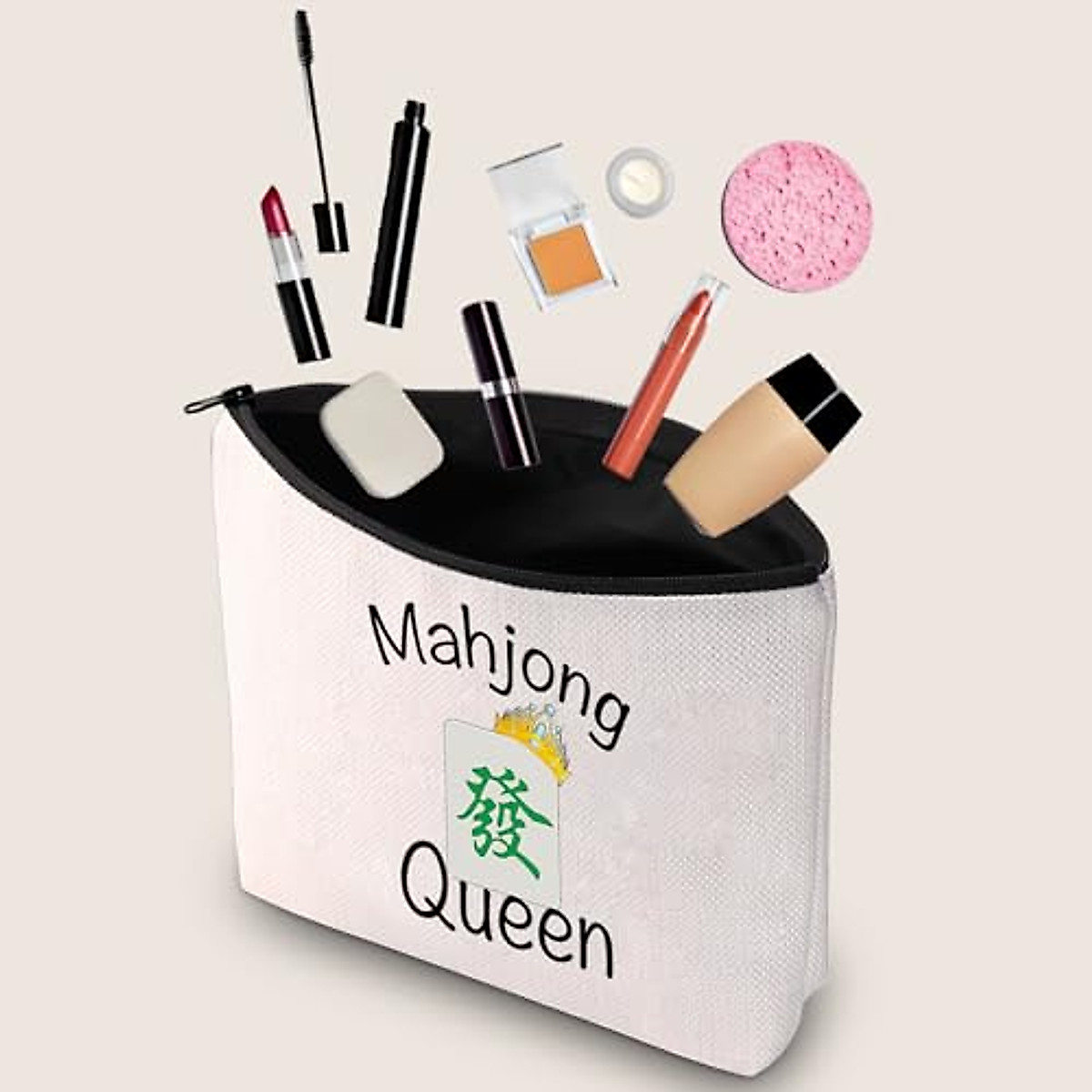 JXGZSO Mahjong Queen Makeup Bag Game Tiles Travel Storage Mahjong Board Game Zipper Purse Gift for Mahjong Lover