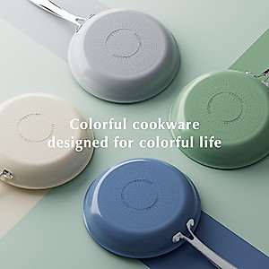 Redchef Nonstick Frying Pans Set, Ceramic Pan Skillet, Non Toxic Pans for Cooking, 8" 9.5" 11" Ceramic Frying Pan Set PFAS & PTFE & PFOA Free with Stay Cool Handle, Dishwasher & Oven Safe, Beige White