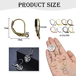 TOAOB 200pcs 8 Colors Leverback French Earring Hooks Hypoallergenic Brass Dangle Earwires with Open Loop 10x15mm Earring Parts Jewelry Making Findings