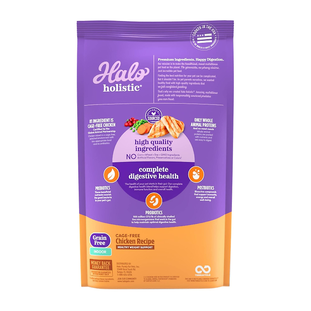 Halo Holistic Indoor Cat Food Dry, Grain Free Cage-free Chicken Recipe for healthy weight support, Complete Digestive Health, Dry Cat Food Bag, Adult Formula, 6-lb Bag
