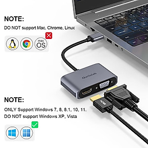 Qwiizlab USB 3.0 to HDMI VGA Adapter, 1080P@60Hz Video Converter, Supports Windows 7/8/10/11 Only, USB-A Data Port