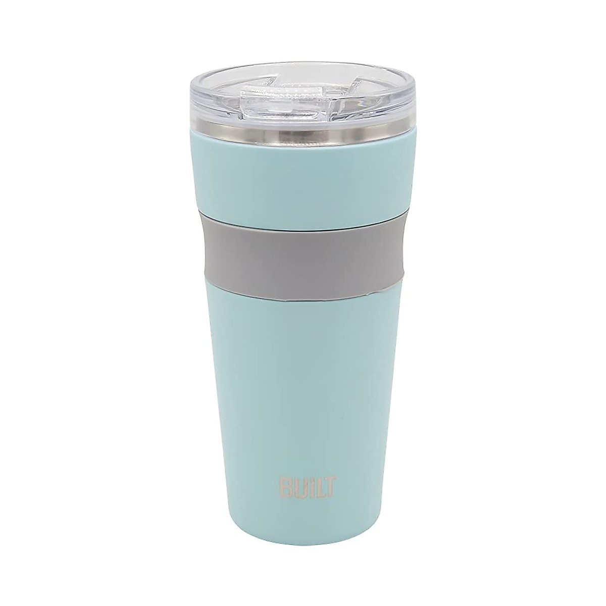 BUILT 24 Ounce Shasta Double Wall Vacuum Insulated Stainless Steel Coffee and Water Tumbler with Easy to Clean Flip to Open Lid, Mint and Gray