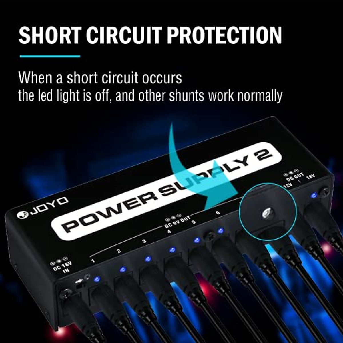 JOYO Guitar Pedal Power Supply Pedal Board Power Supply with DC 18V Pedal Power Adapter & 9V 100mA 500mA Isolated DC 10 Outputs for 9V 12V 18V Effect Pedals (JP-02)