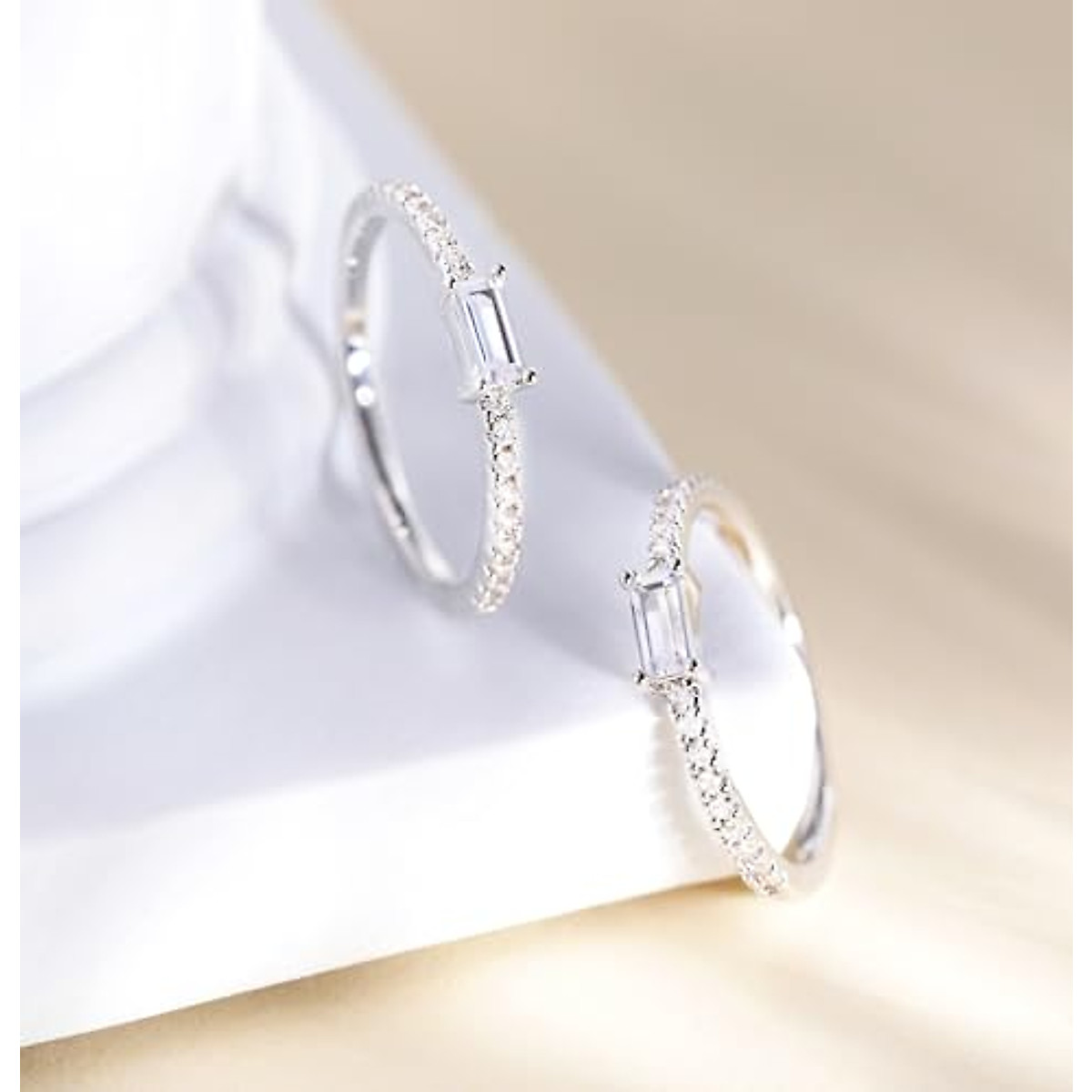 TIGRADE 1.5mm Eternity Ring Baguette Cubic Zirconia Anniversary Ring CZ Pave Wedding Band for Women Size 3-12, Silver, Size 7.5