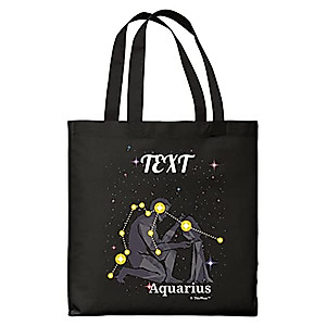 Zodiac Gifts For Women Aquarius Personalized Zodiac Sign Aquarius Constellation Personalized Black Canvas Tote Bag