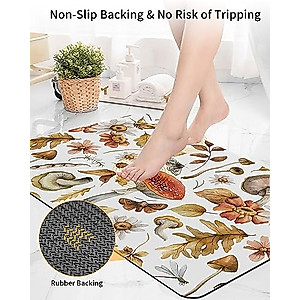Gogobebe Super Absorbent Diatom Mud Mat Fall Thanksgiving Mushroom Retro Rustic Floral Botanical Leaves Quick-Drying Thin Bath Mat Non-Slip Bathtub Mat Anti-Skid Rubber Bathroom Shower Mat 16x24in