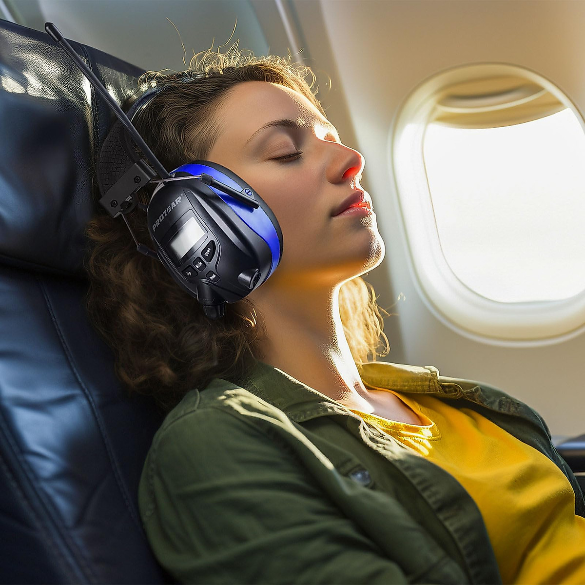 PROTEAR AM/FM Bluetooth Radio Headphones 25dB NRR,Noise Reduction Safety Earmuffs,Digital Display Headset,Lithium Battery Rechargetable Ear Hearing Protection for Walkman Mowing,Lawn,Work(Blue)