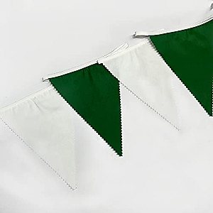 32Ft Green and White Banner Party Decorations Triangle Flag Fabric Banner Cotton Pennant Bunting Garland for Christmas Wedding Birthday Home Nursery Outdoor Garden Hanging Festivals Decoration