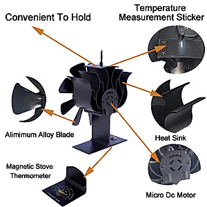 ToolTronix 8-Blade Heat Powered Stove Fan for Wood/Log Burner/Fireplace increases 80% more warm air than 2 blade fan…