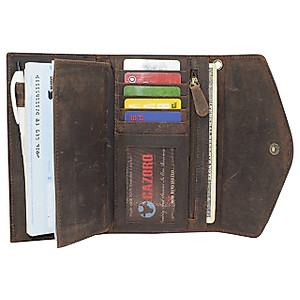 RFID Blocking Vintage Leather Women's Slim Flap Wallet Clutch Organizer (Brown)