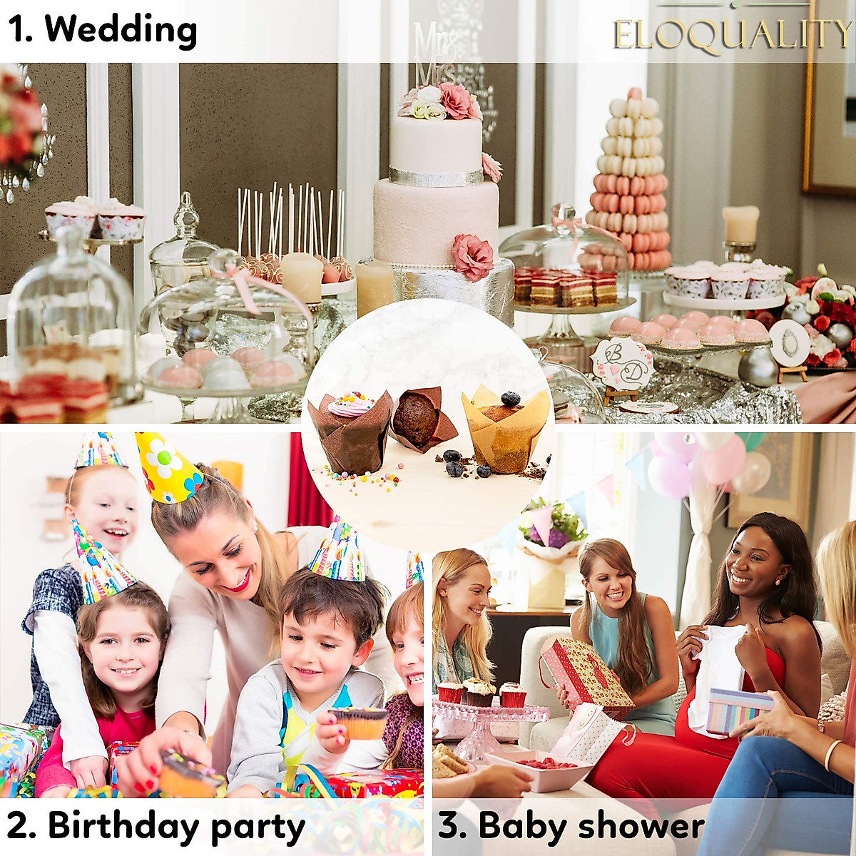 Baking Cups Cupcake Wrappers Set - 250 Pcs Brown Greaseproof Tulip Paper Cake Tin Liners and Natural Color Tulip Baking Parchment Papers for Muffins Cupcakes Mini Snacks Wedding Birthday Party