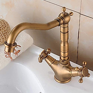 PWWTIPLMK Kitchen Sink Faucet for Bar Farmhouse Commercial, Antique Bronze Bath Sink Faucets, Dual Handles Single Hole Hot Cold Water Mixer Crane, Kitchen Faucet (Color : Style a)