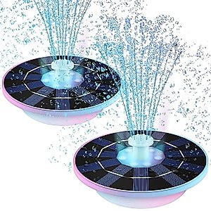 Solar Fountain Upgraded RGB Lights With 6 Nozzles Pool Fountain, Solar Water Fountain With IP66 Waterproof For Bird Bath, Garden Decor, Pond, Pool, Patio(Colorful) 2 Pack