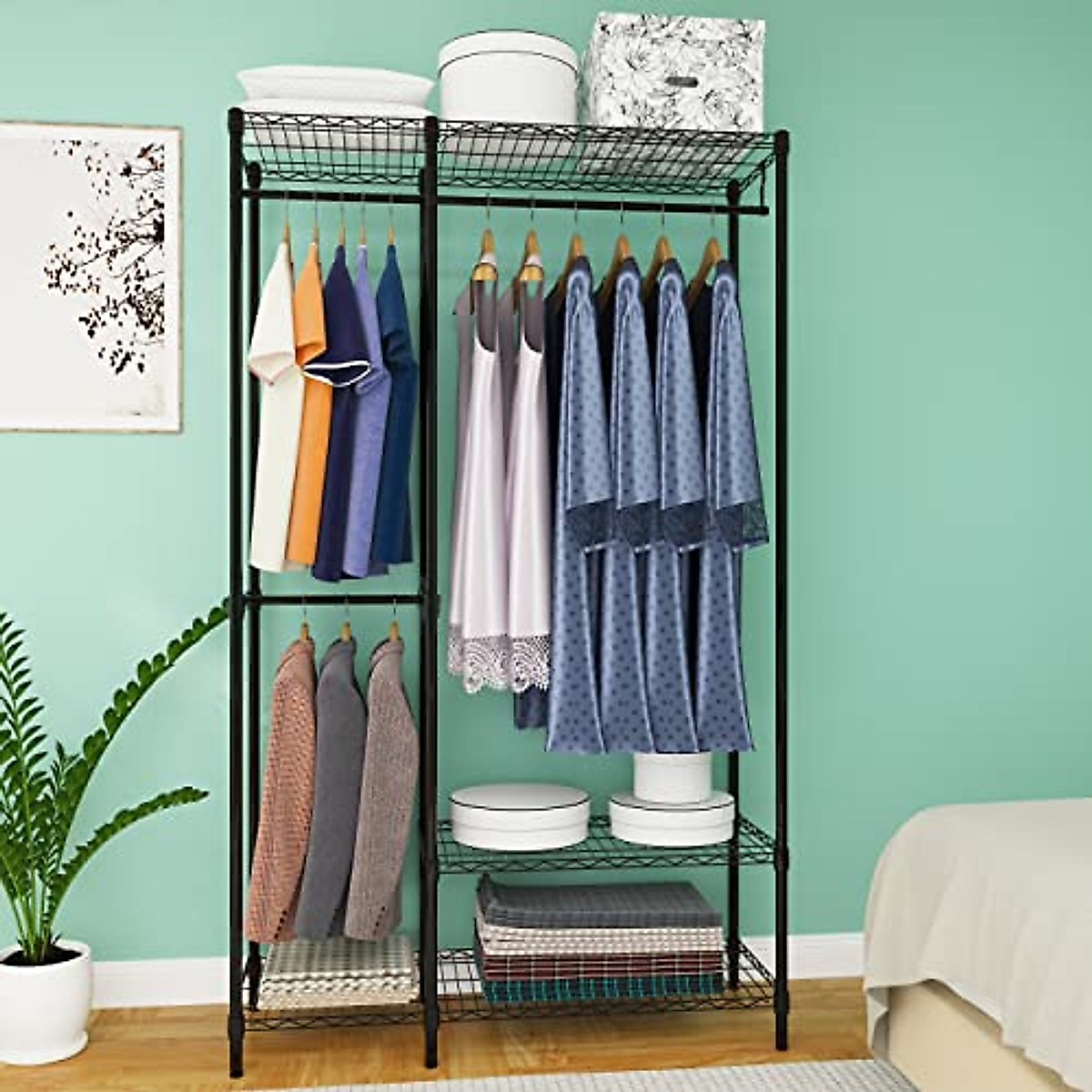 Serxis Heavy Duty Garment Rack for Hanging Clothes,Wire Metal Clothing Rack,Adjustable Portable Clothing Rack,Freestanding Open Wardrobe Organizer Rack,39.5"L x 15.75"W x 75.6"H Max Load 600LBS,Black