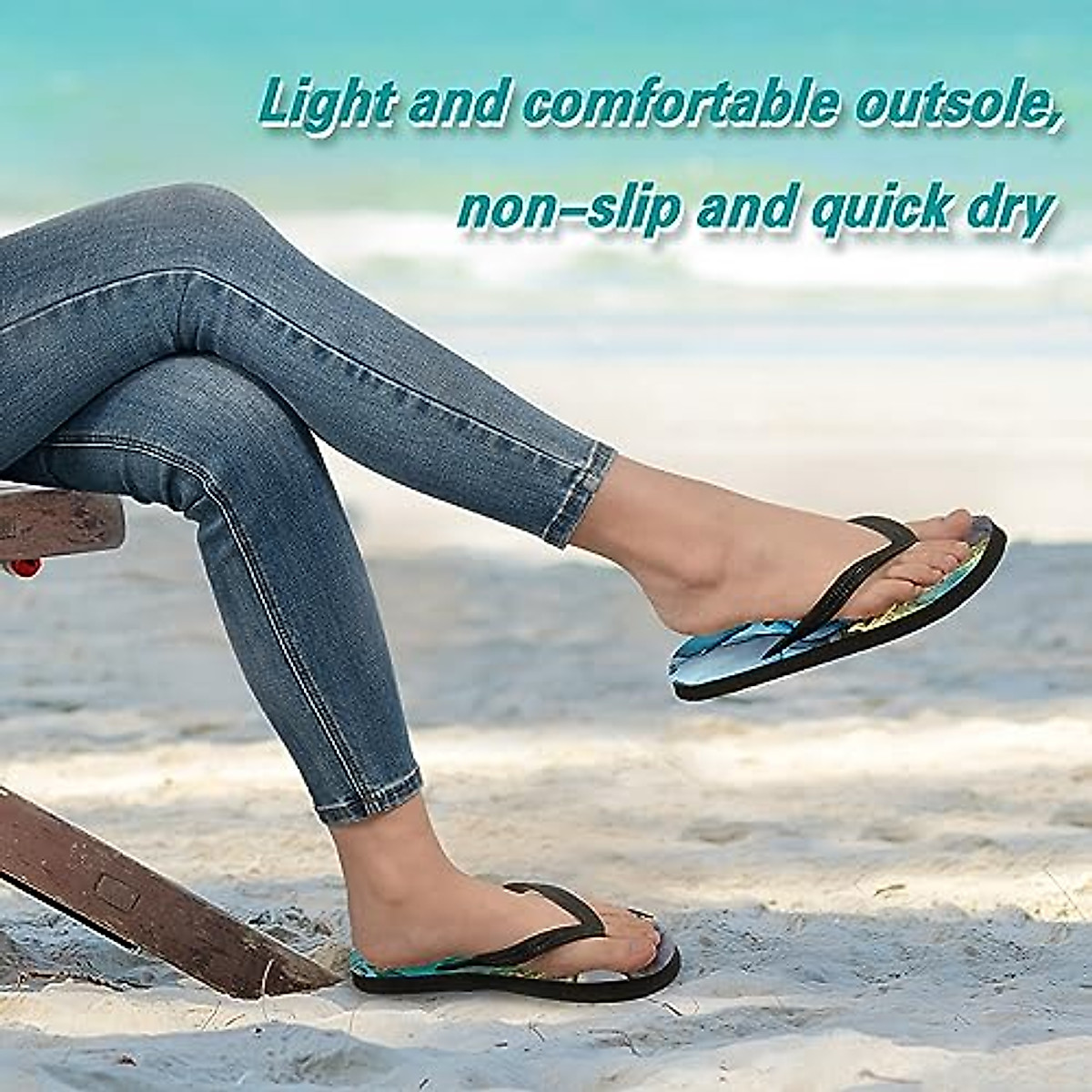 Poeticcity Mixed Blue, Grey, Golden Alcohol Ink Abstract Marble Texture Beach Flip Flops, Casual Comfort Thong Sandals for Indoor Outdoor, Home Slippers Hotel Spa Bedroom Travel for Men Women L Size