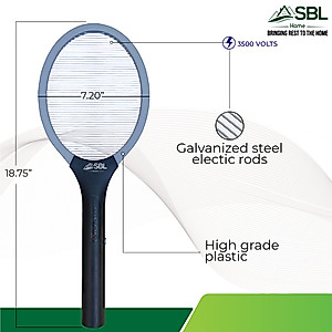 SBL Home Electric Fly Swatter Racket, Electric Mosquito Swatter, Bug Zapper Racket, Electric Fly Bat with Patented Wall Case, Gray, Black (2 Pack)