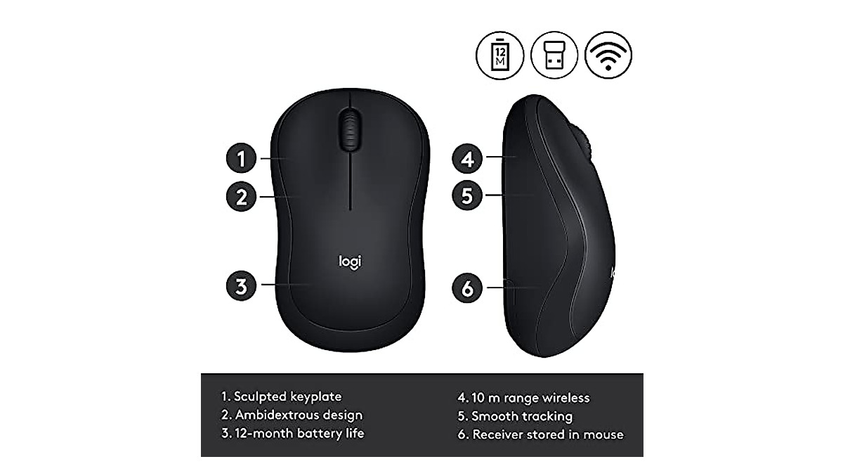 Logitech M185 Wireless Mouse - Compact, Ambidextrous, Long Battery Life