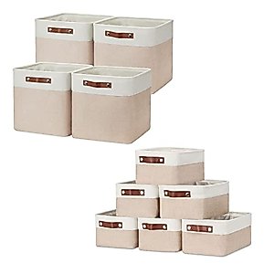 DULLEMELO Collapsible Bundle Baskets 4 Cube Baskets 13"x13"x13" + 6 Small Baskets 11.8"x7.9"x5.1"（White&Khaki)