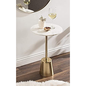 Kate and Laurel Tira Modern Marble Side Table, 14 x 14 x 24, Gold, Small Pedestal Table for Decorative Display
