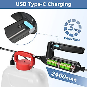 CENCANON 1.35 Gallon Battery Powered Sprayer, Electric Sprayer with USB Rechargeable Handle, Potable Garden Sprayer with Telescopic Wand, 2 Mist Nozzles and Adjustable Shoulder Strap