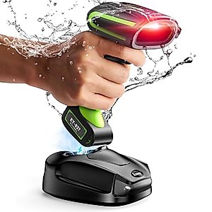 Eyoyo 2D QR Industrial Barcode Scanner with Wireless Charging Stand, Rugged Heavy Duty & IP65 Waterproof 3-in-1 Bluetooth &Wireless&USB Hands-Free Barcode Reader for Laptop Desktop Tablet Android