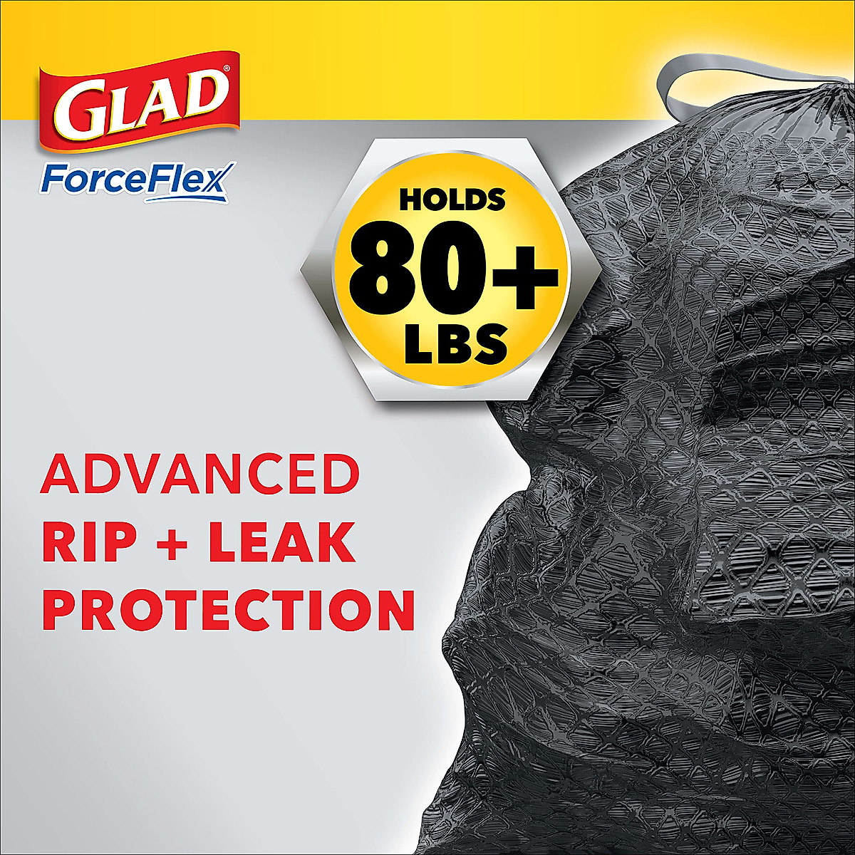 Glad Trash Bags, ForceFlex with Clorox Garbage Bags, Lemon Fresh Bleach Scent, 30 Gal, 50 Ct, Package May Vary