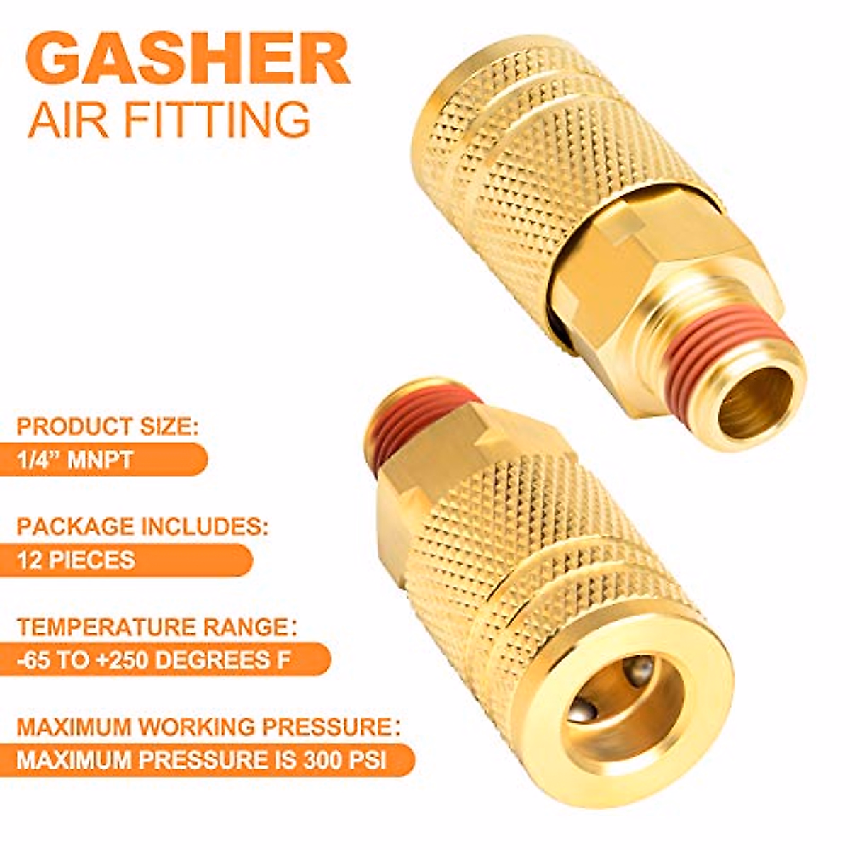 GASHER 12PCS 1/4-Inch Brass Male Industrial Coupler,1/4 Inch NPT Male Threads Size, Quick Connect Air Coupler