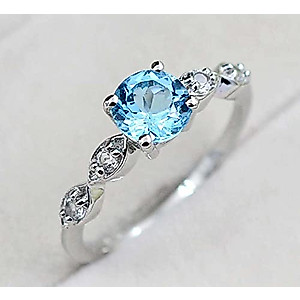 6 MM Round Cut Natural Swiss Blue Topaz Gemstone 925 Sterling Silver December Birthstone Solitaire Unisex Proposal Ring For Christmas Gift (Rose Gold Rhodium Plated Silver, 6)