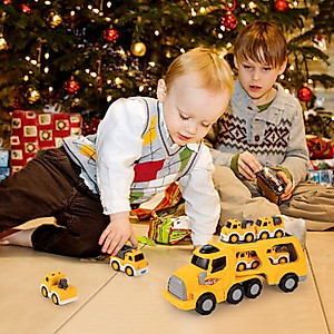 Construction Truck Toys for 3 4 5 6 7 Year Old Boys - 7 in 1 - Friction Power Vehicles Transport Carrier Toy Kids Toys Truck for Toddler Christmas Birthday Toddler Kids Boys Girls Baby Gifts.