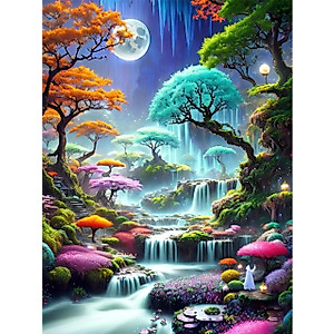 WisonDap Magical Moon Forest Diamond Art Kits for Adults,Moon Landscape Diamond Art Kits Full Drill Crystal Rhinestone Diamond Embroidery Craft Kits for Home Wall Decor Inch12X16