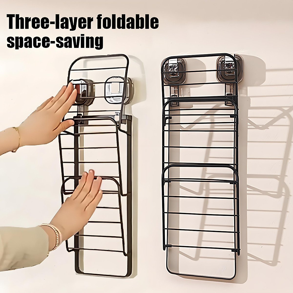 KINGFINGER Suction Cup Storage Organizer Rack, 1 Pack Bathroom Towel Rack, Wall-Mounted Shower Caddy Rack, Multi-Functional Foldable Holder Rack, Under Sink Organizer, Gift for Man and Woman
