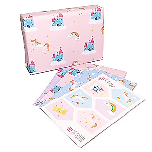 CENTRAL 23 Wrapping Paper (x6) Sheets - Unicorns Rainbows Princess - Pink Blue - Gift Wrap Sheets for Girls Her Women - Birthday or Valentines Day - New Baby - Recyclable - Comes with Stickers