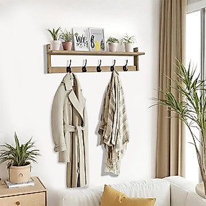 Modern 29" Wall-Mounted Coat Hooks with Shelf and 5 Double Metal Hooks for Entryway, Bedroom, Living Room, Bathroom(Natrual)